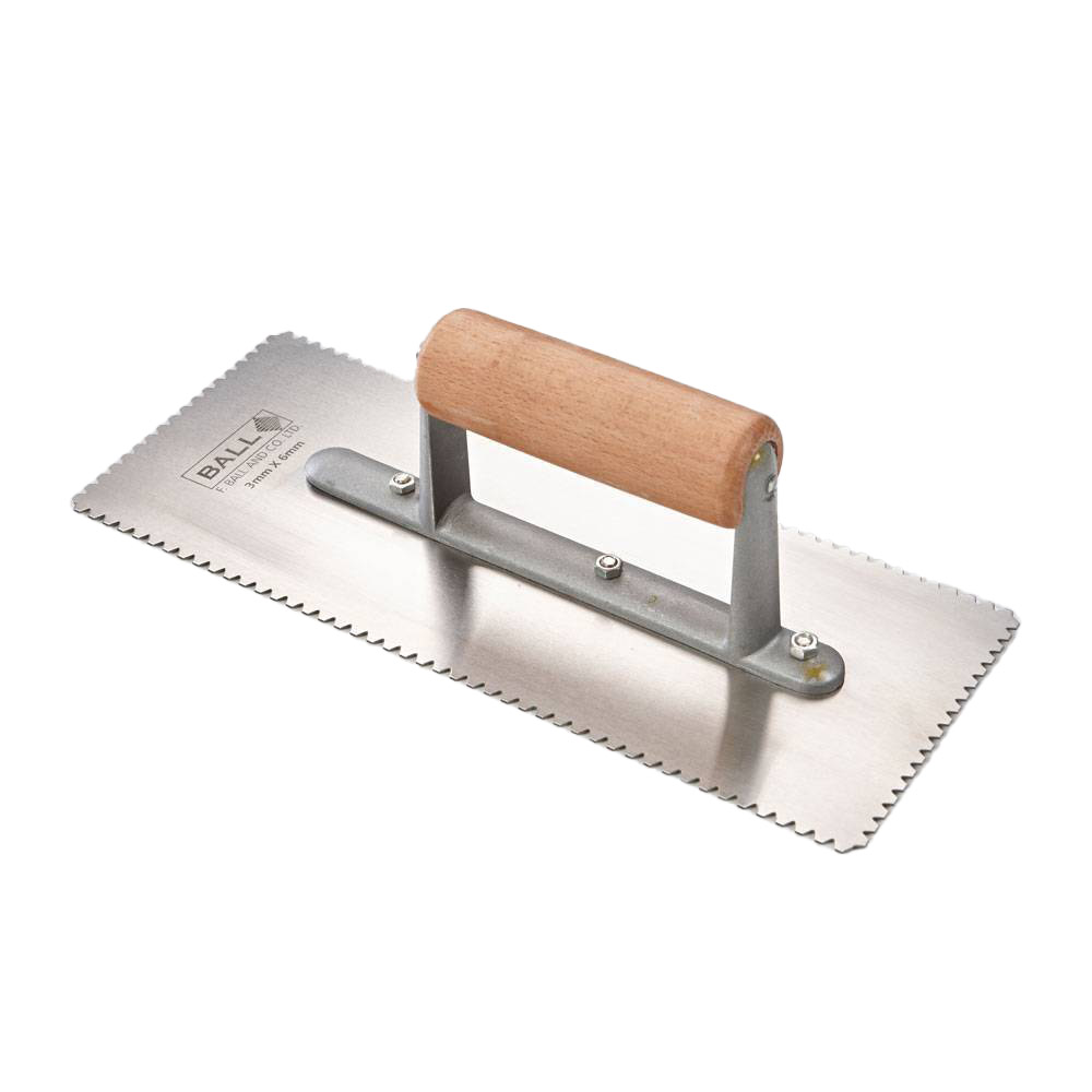 F Ball Notched Trowel with Wooden Handle A1 - 1.5 x 1.5mm - Fine Notch ...